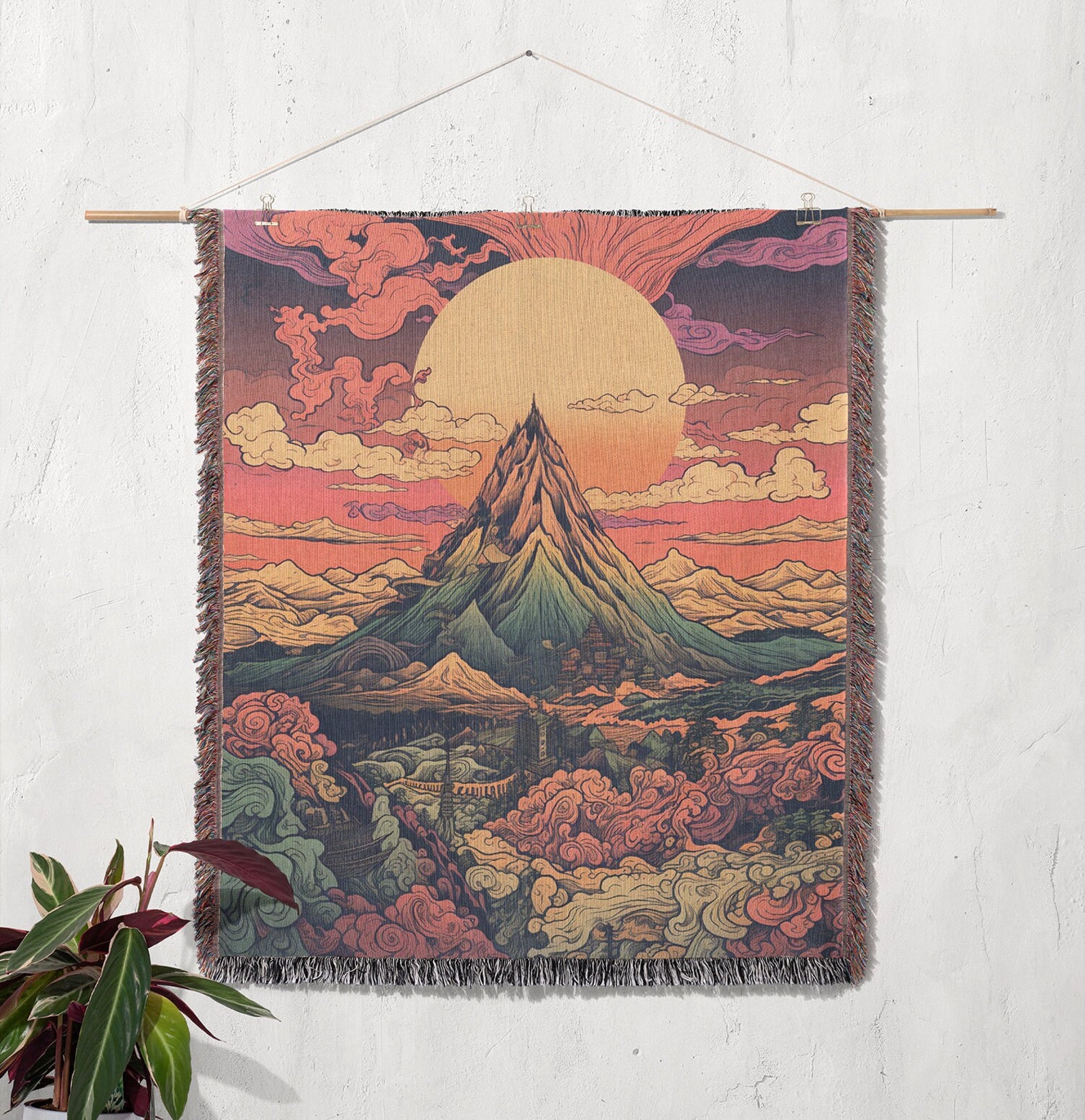 Boho Trippy Mountain Tapestry Throw Blanket Cloud Dreamy Landscape ...