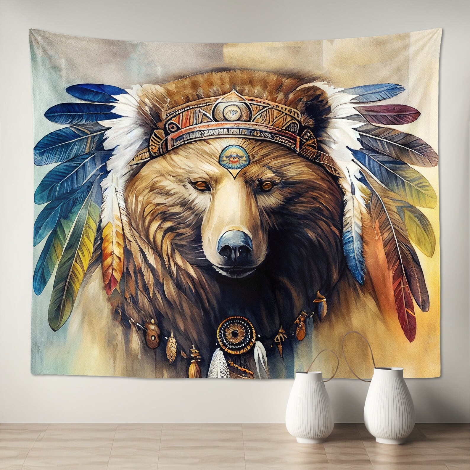 Native Grizzly Bear Tapestry Wall Hanging Art for Living - Etsy
