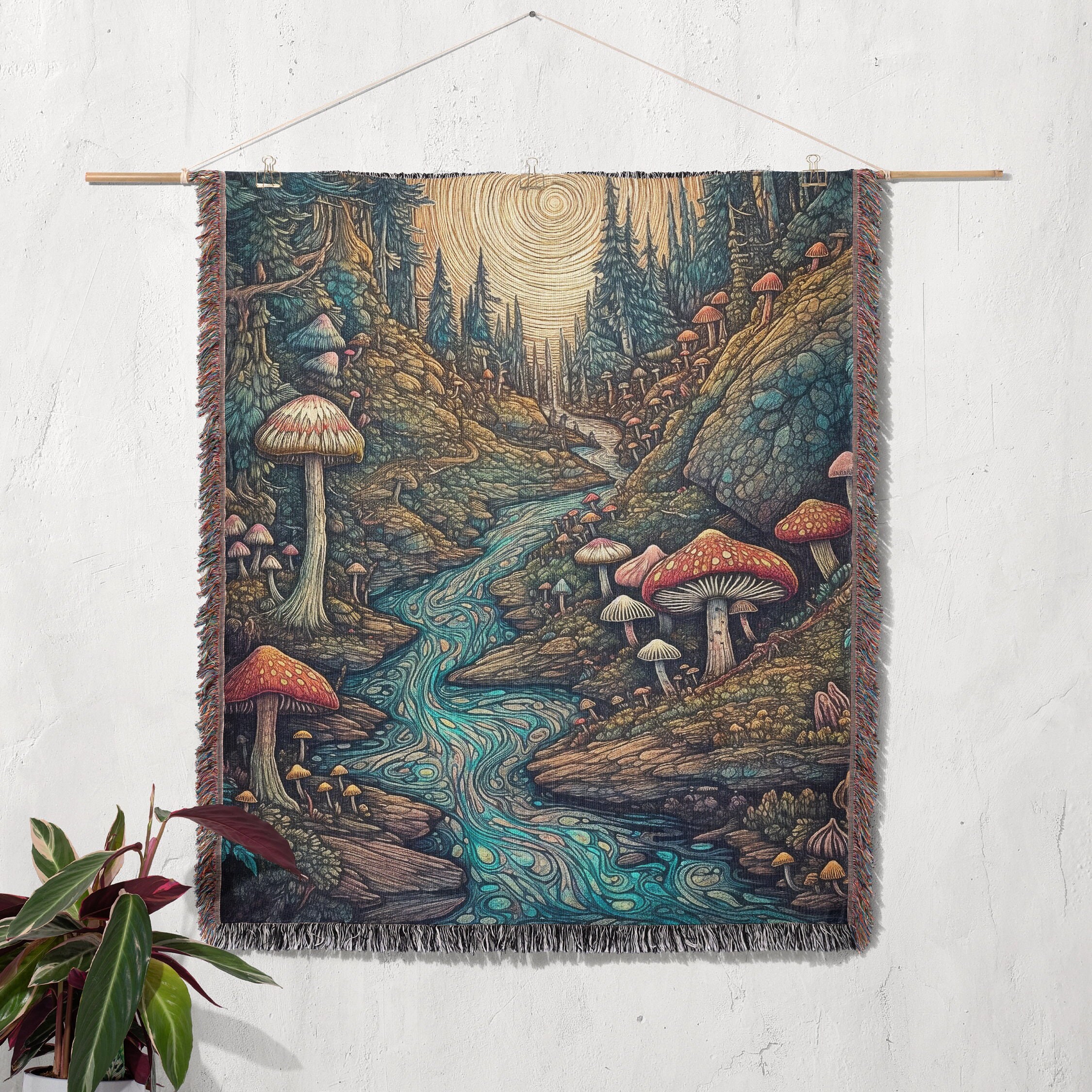 Trippy Mushroom Forest Throw Blanket Tapestry Woven Wall - Etsy