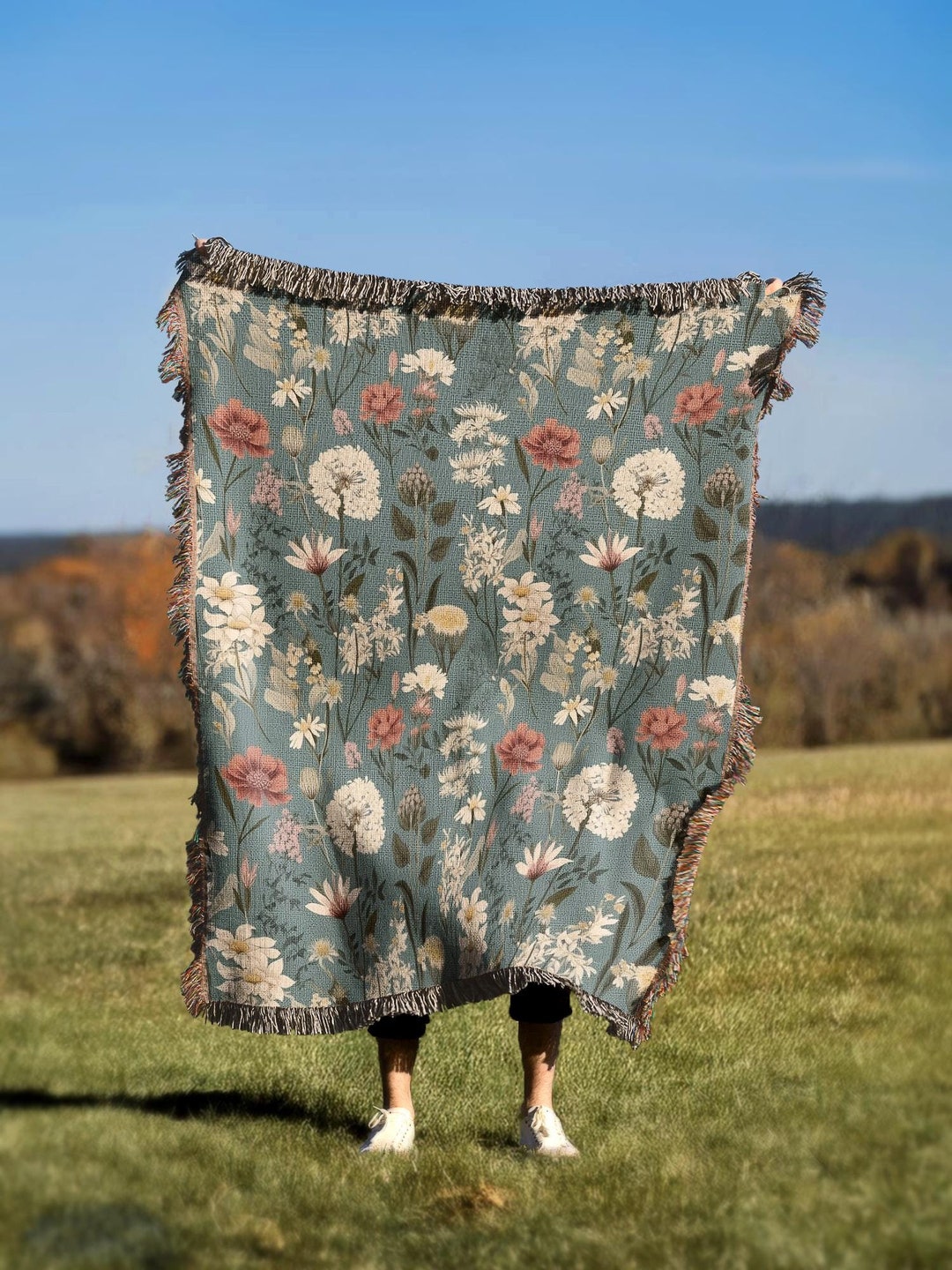 Cottagecore Vintage Flowers Throw Blanket | Floral Woven Rug Wall ...