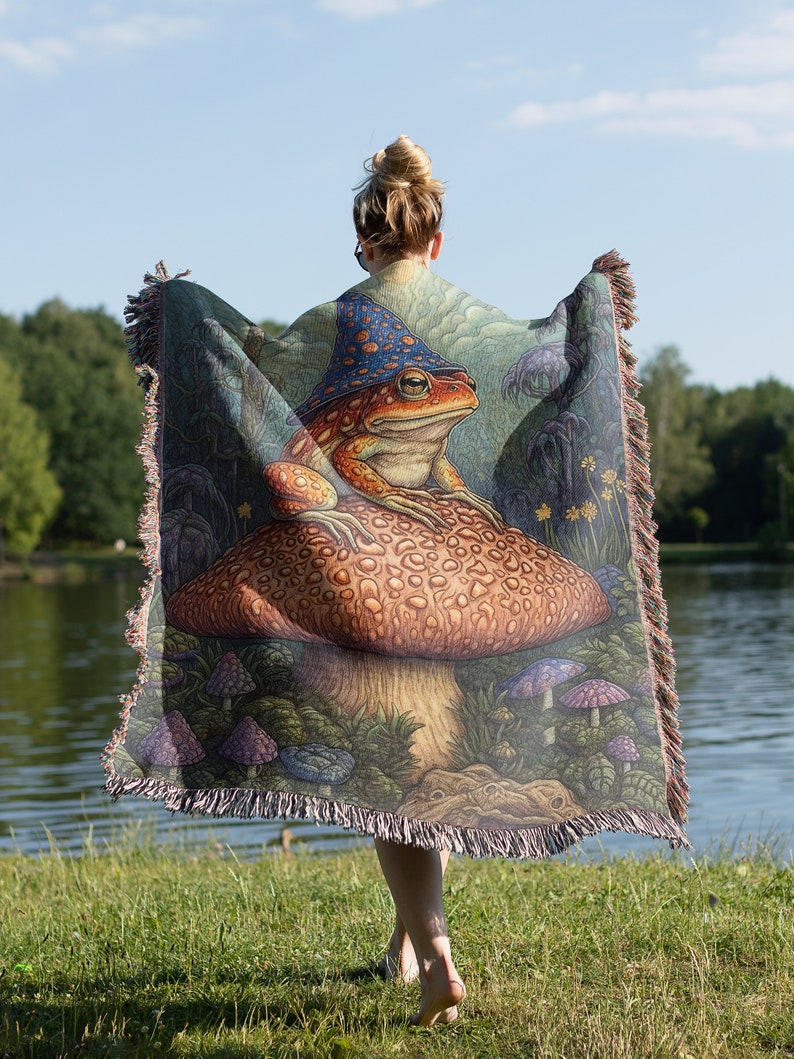 Wizard Frog Toadstool Mushroom Throw Blanket Woven Wall - Etsy