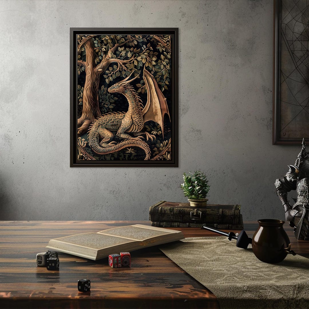 Medieval Dragon Premium Wall Decor, Framed Canvas Print for Fantasy Dnd ...