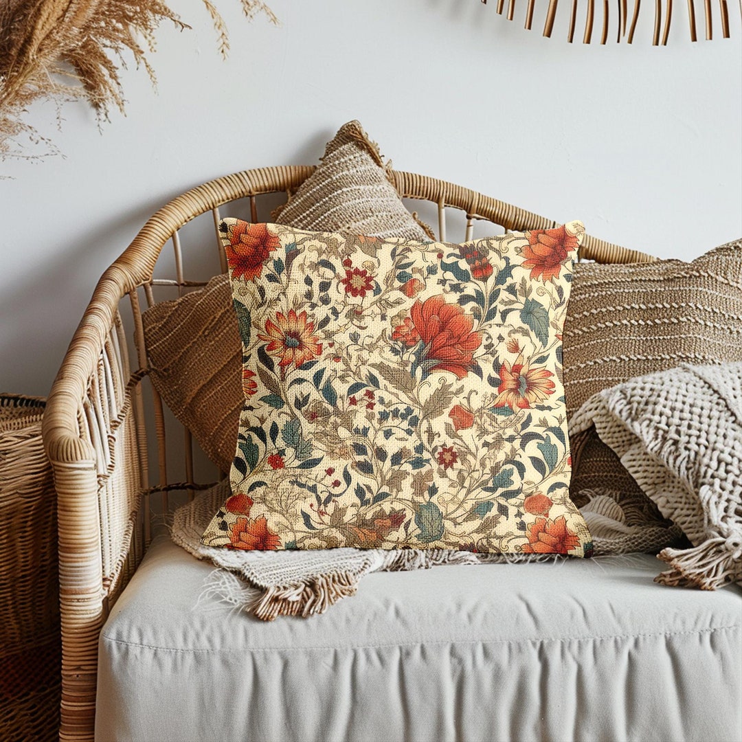 Floral Cottagecore Woven Pillow - Vintage Cotton Sofa Bed Throw ...
