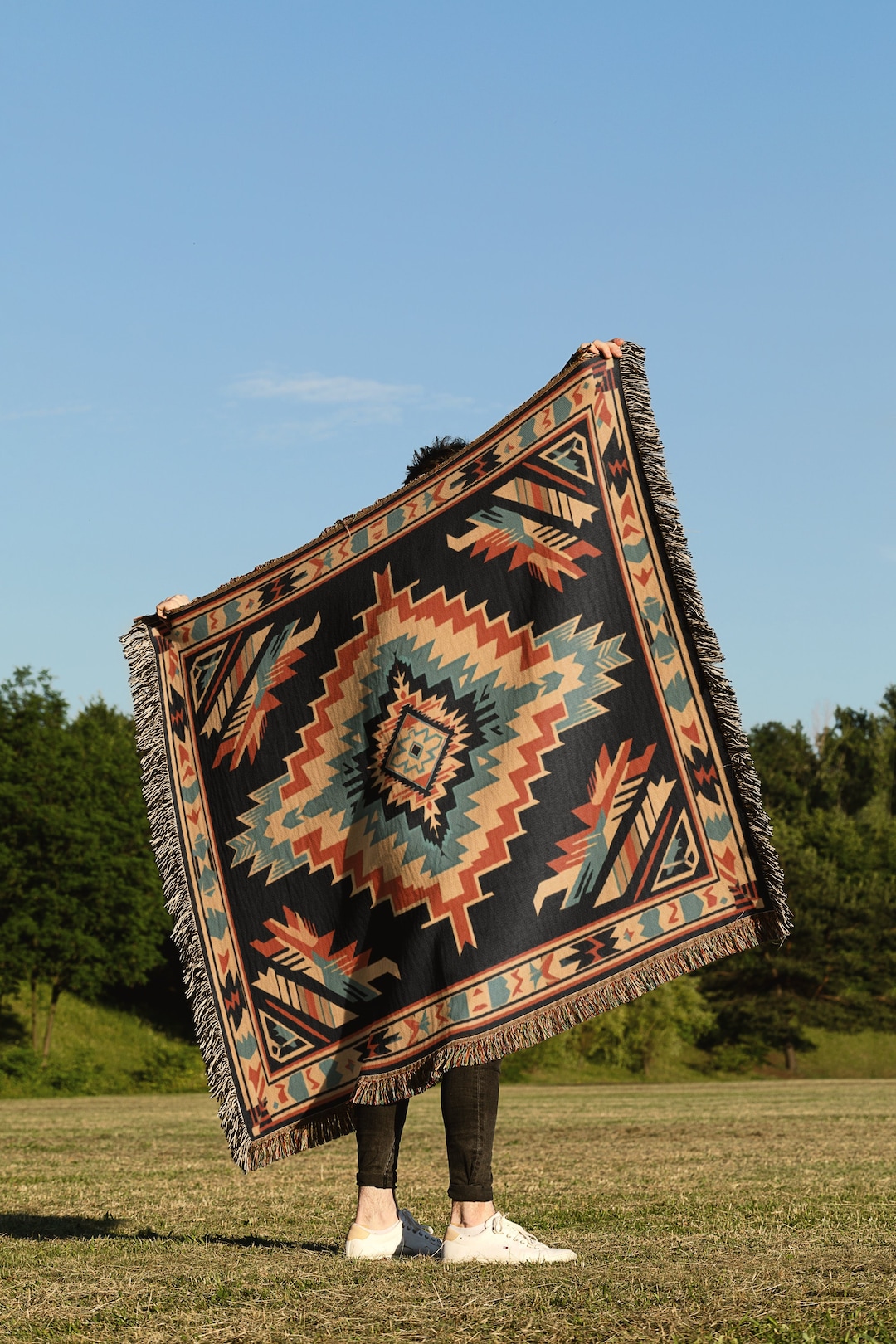Western Aztec Rug Throw Blanket Woven Wall Hanging Decor Sofa Bed Cover ...