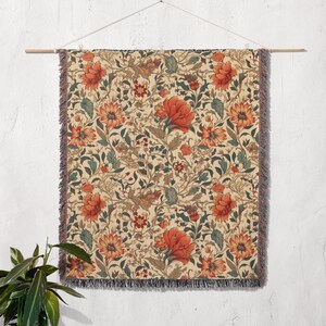 Floral Cottagecore Flowers Throw Blanket Tapestry | Vintage Woven Rug ...