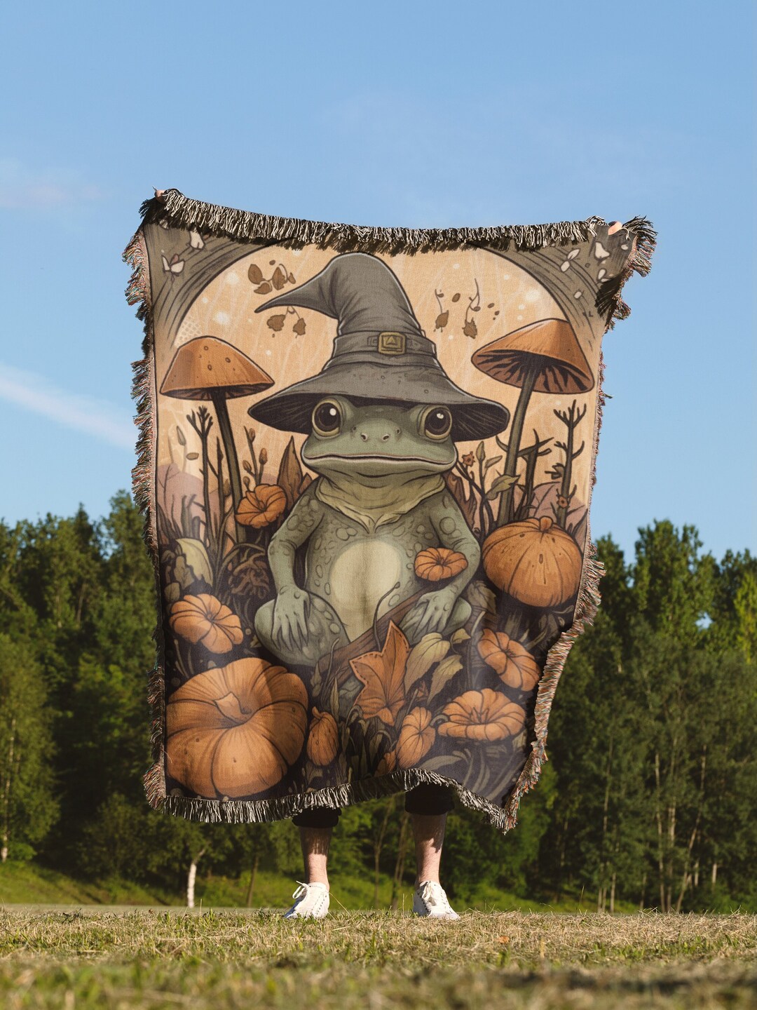Wizard Witch Frog Mushroom Throw Blanket Tapestry Goblincore Woven Wall ...