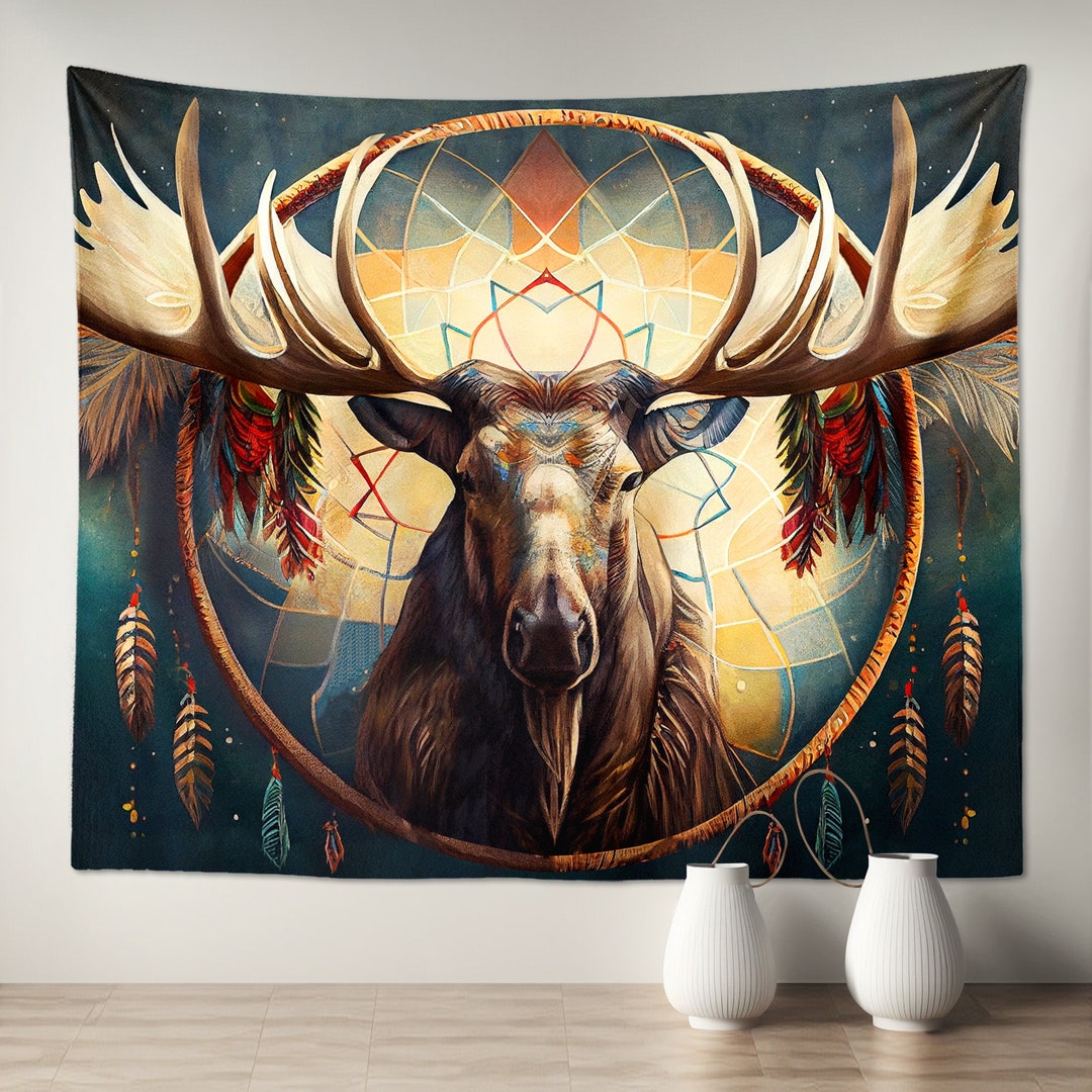 Native Tribal Moose Head Tapestry | Native Americans Wall Hanging Art ...