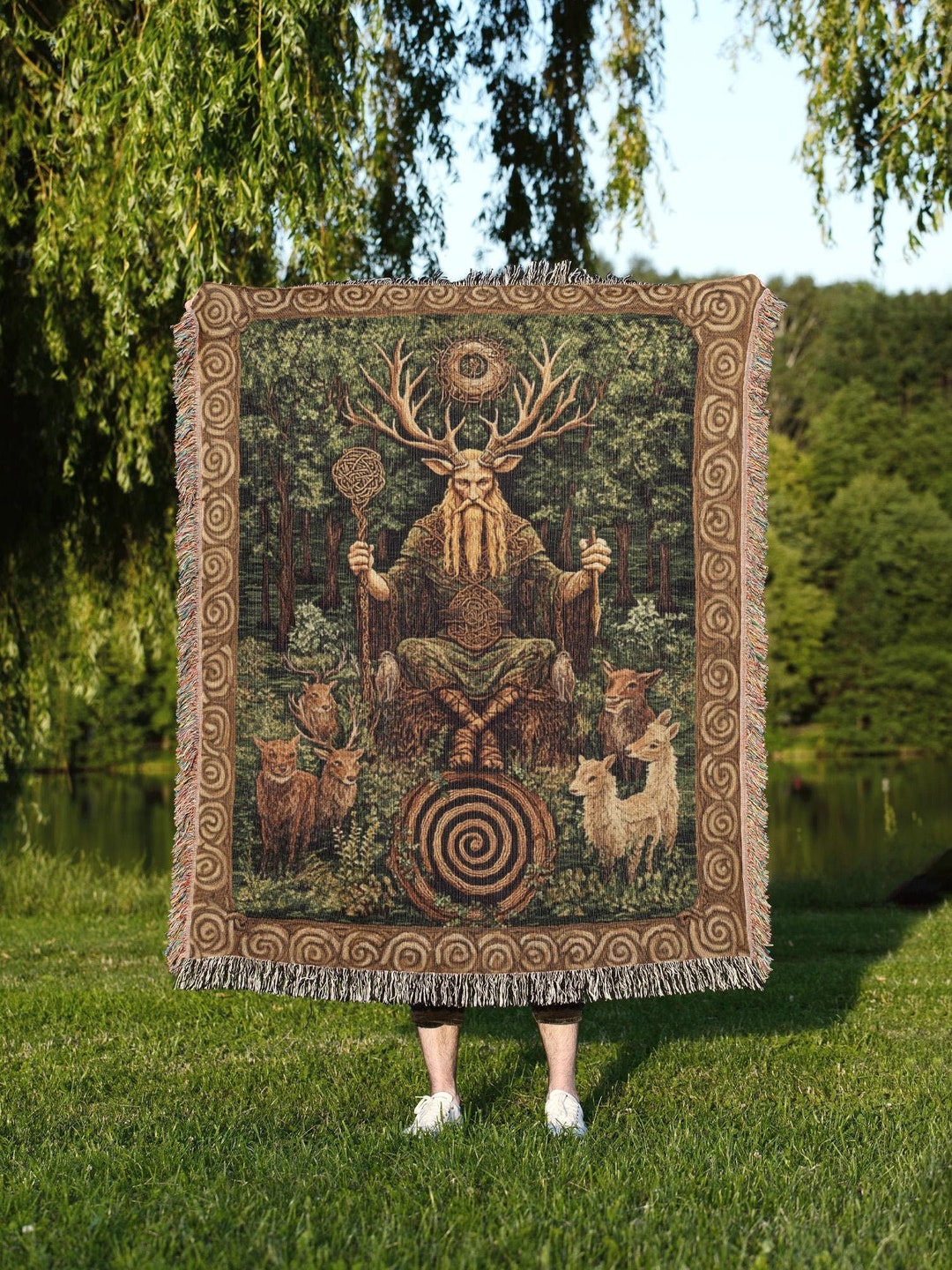 Celtic Druid Cernunnos Throw Blanket | Folklore Woven Wall Hanging Rug ...
