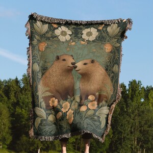 Cute Floral Capybaras Throw Blanket | Cozy Woven Wall Hanging Rug ...