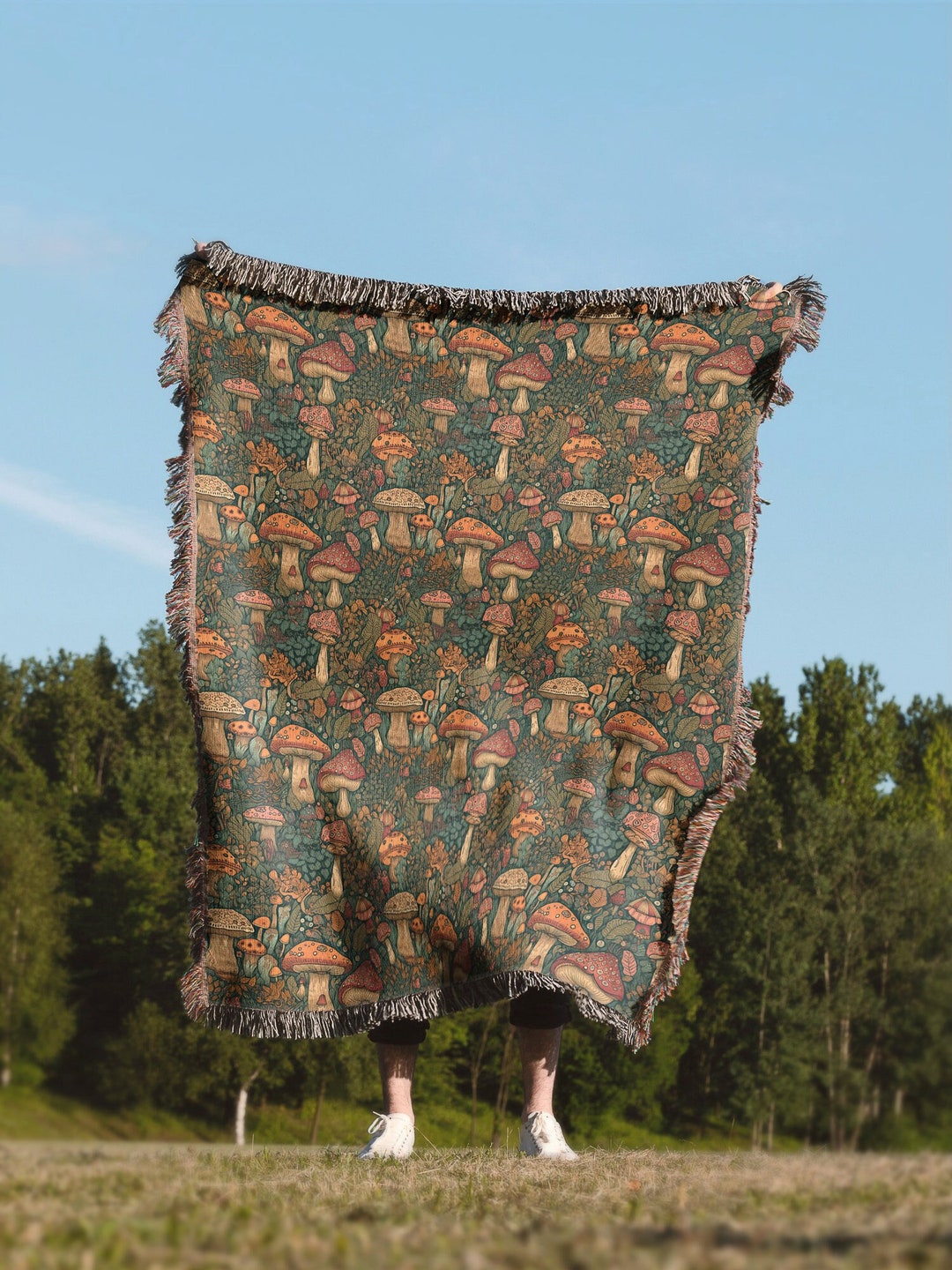Cottagecore Mushroom Throw Blanket Woven Wall Hanging Sofa - Etsy