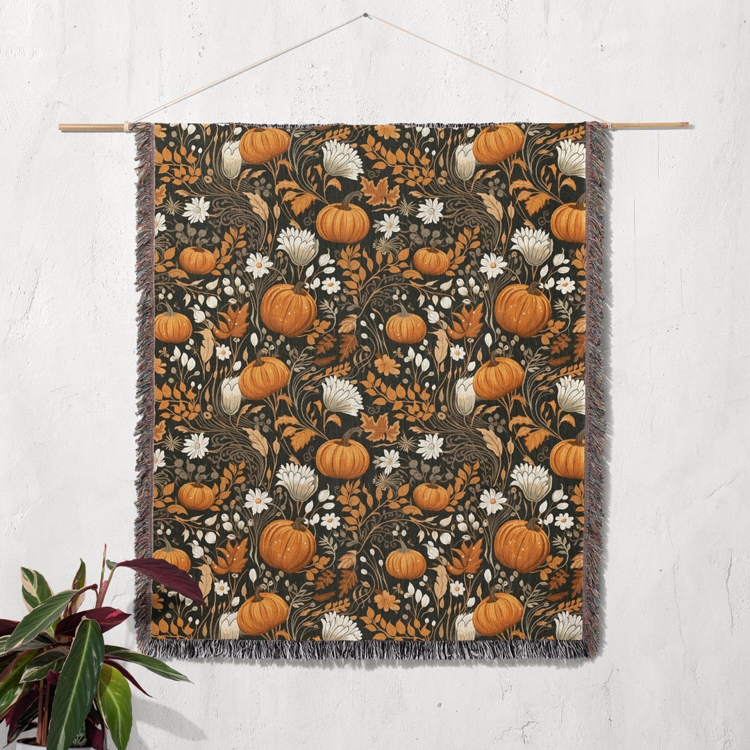 Autumn Floral Pumpkin Woven Throw Blanket Halloween Rug Wall - Etsy