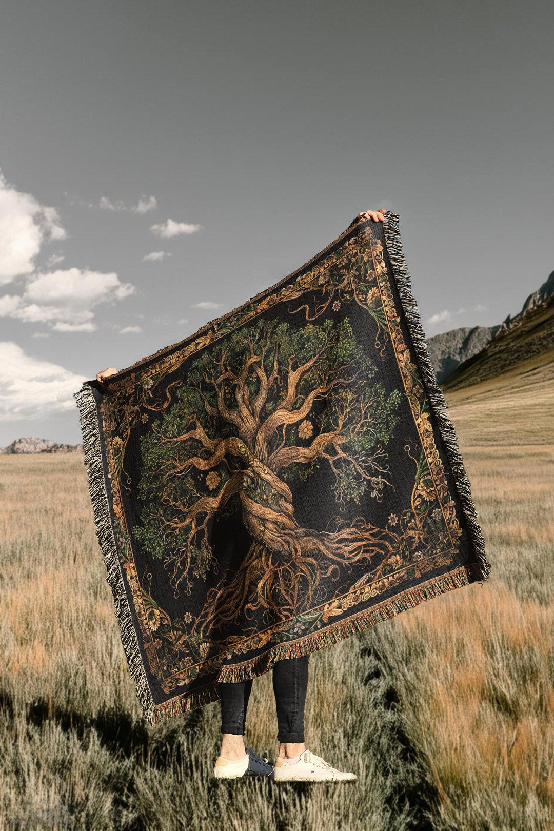 Woodland Fantasy Tree of Life Throw Blanket | Goblincore Woven Wall ...
