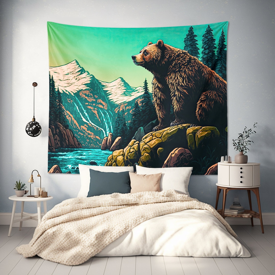 Snowy Mountain Bear Tapestry Wall Hanging Art Decor for Kids Room Dorm ...