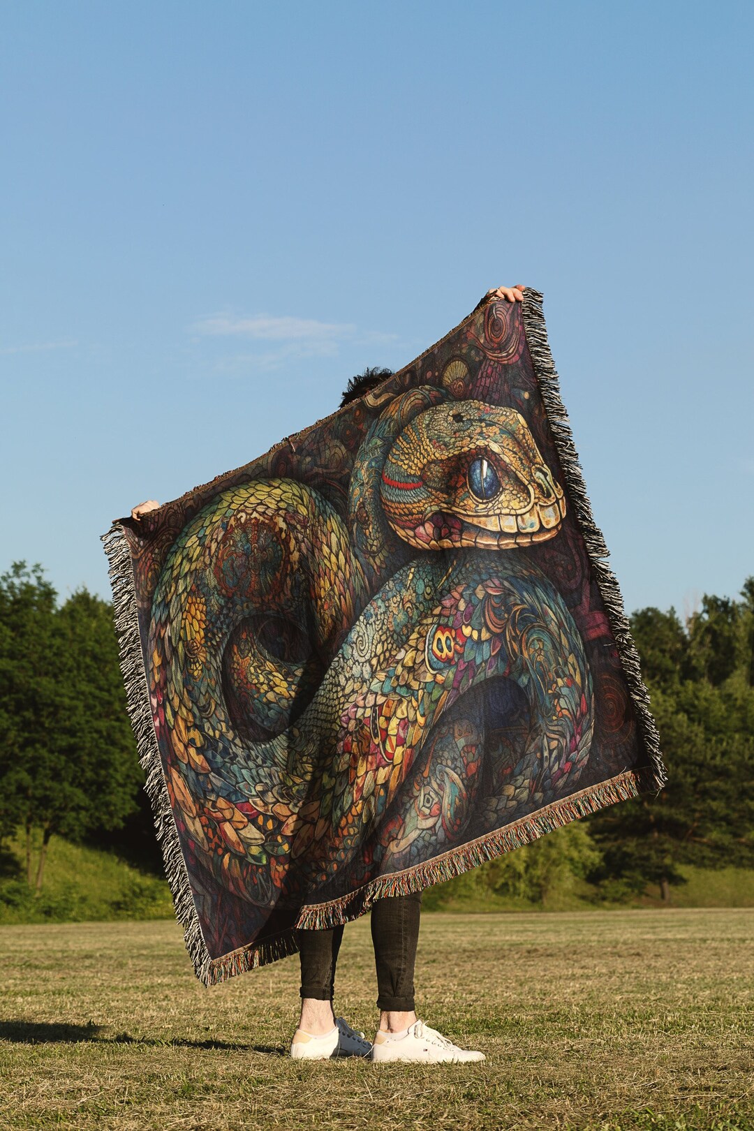 Big Serpent Snake Woven Throw Blanket | Woven Wall Hanging Decor Sofa ...