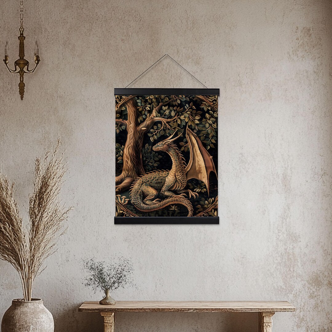 Medieval Dragon Wooden Frame Wall Hanging | Dnd Inspired Art Canvas ...