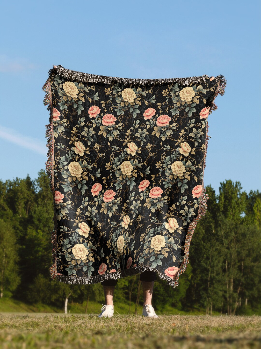 Whimsigoth Cottagecore Rose Flowers Throw Blanket Dark Aesthetic Gothic ...