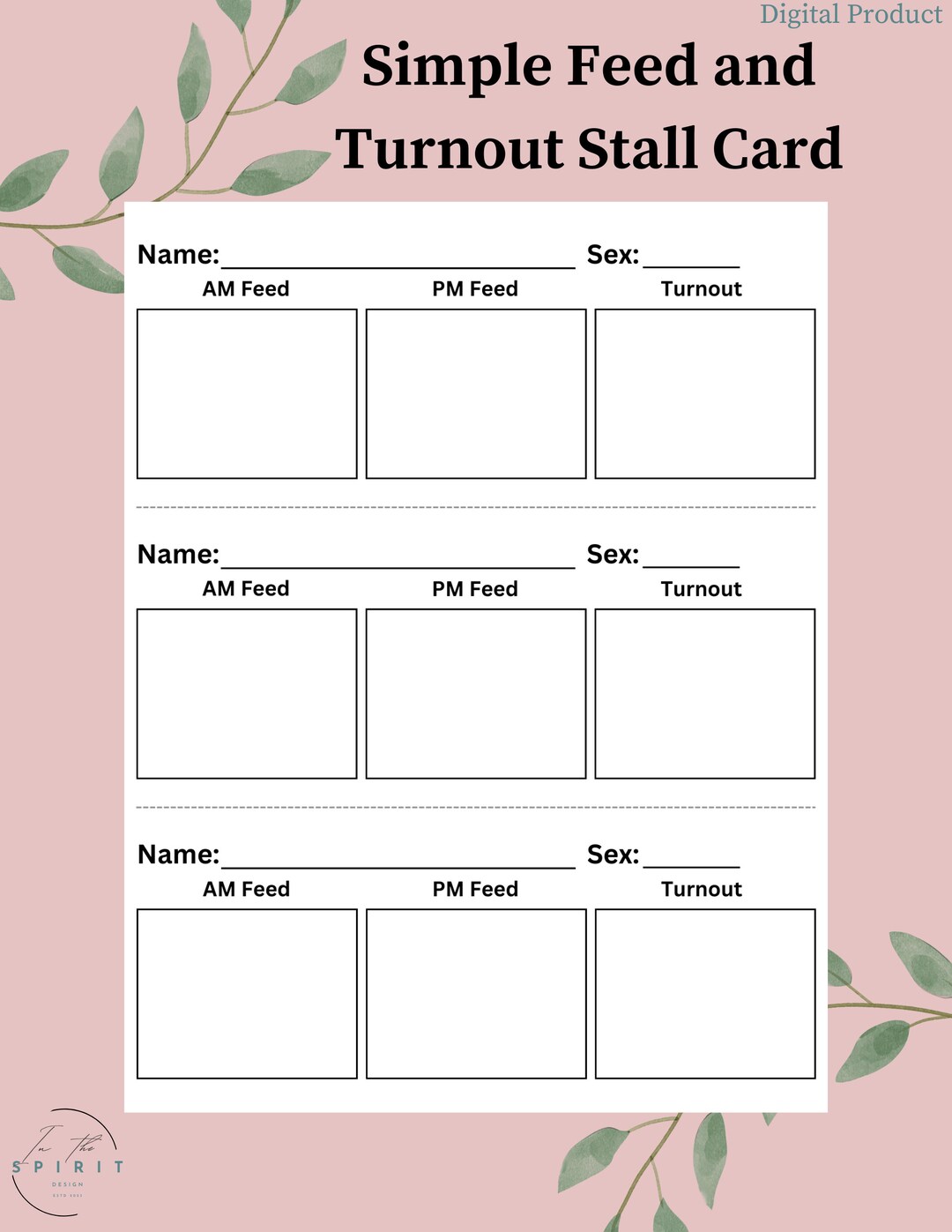 Horse Stall Feed and Turnout Charts (3/page) - Etsy
