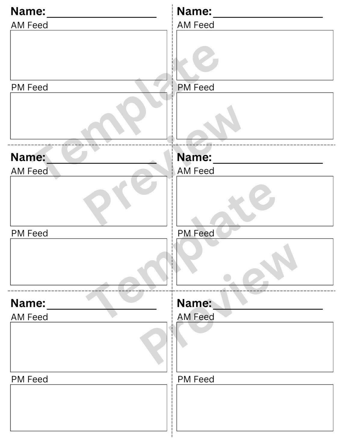 Horse Stall Feed Chart- 6 Spot (simple) - Etsy