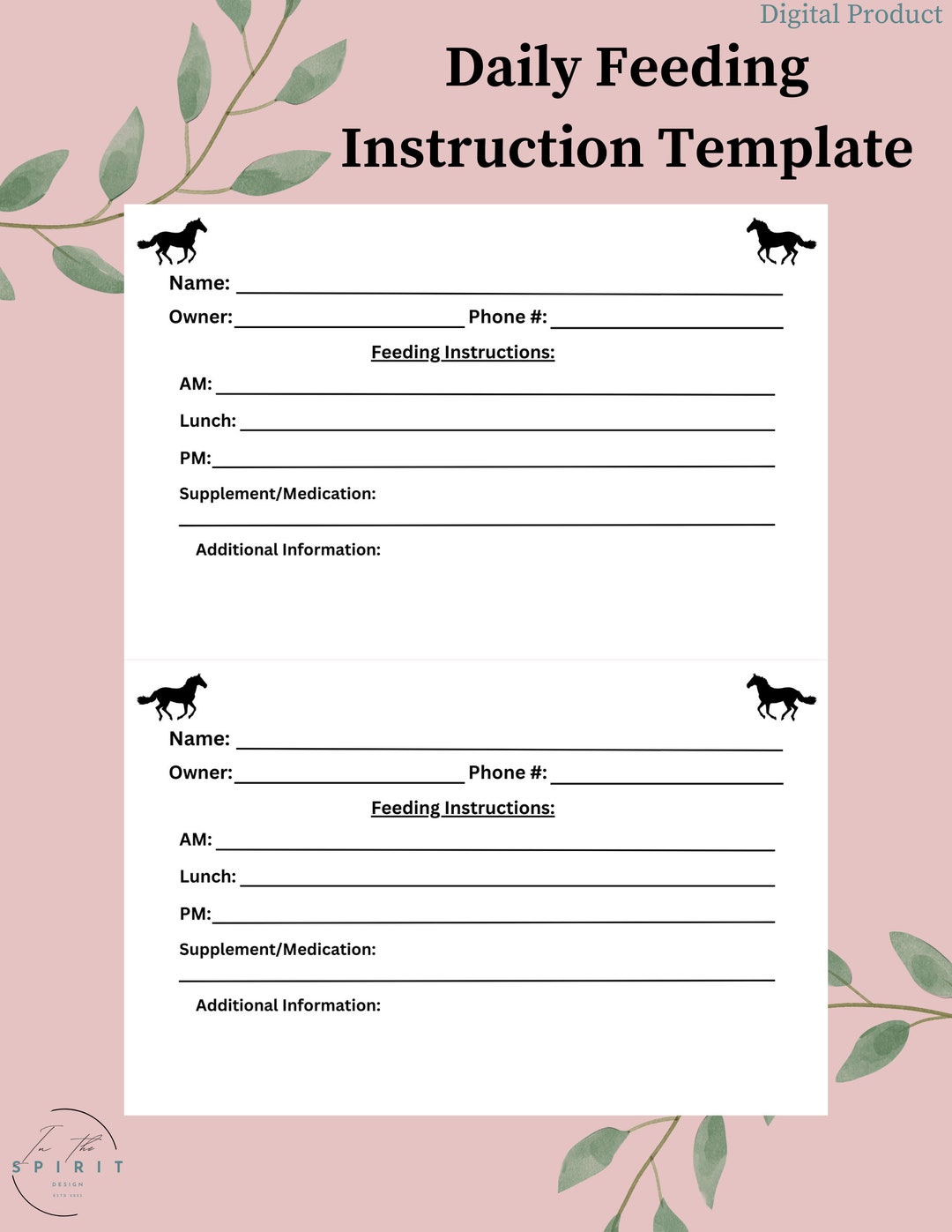 Horse Stall Feed Card With Horses Accent (simple) - Etsy