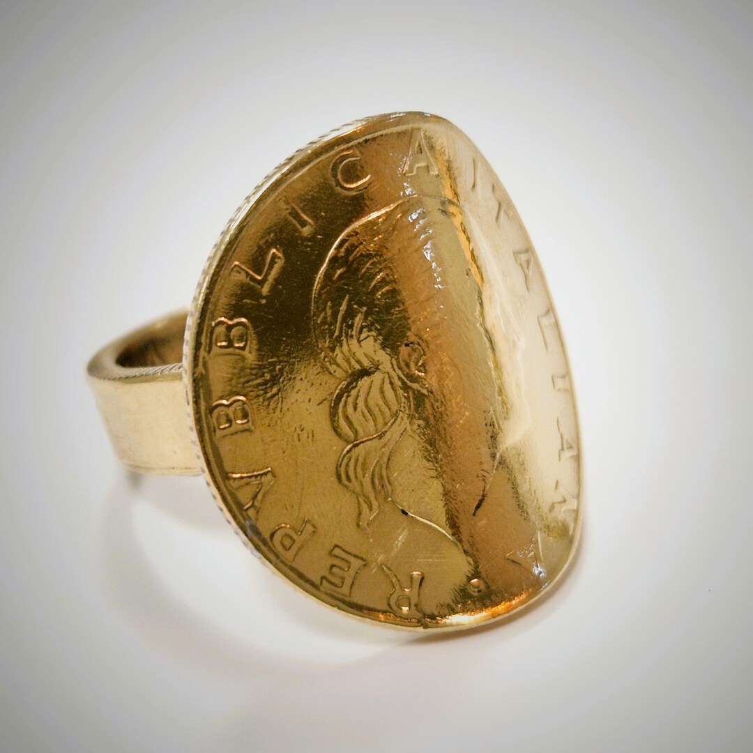 Signet Ring Forged With Italian Coin. Men's Ring, Women's Ring ...
