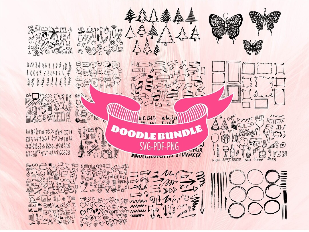 TODO EN UNO Doodle Clipart, Mega Svg Bundle, Letter Doodle Scg, Banner ...