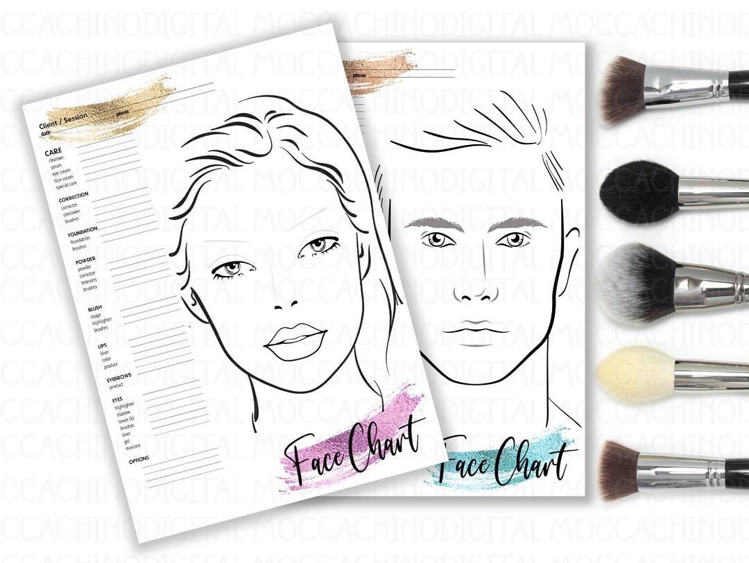 Male and Female Face Chart Face Chart for Makeup printable - Etsy Canada