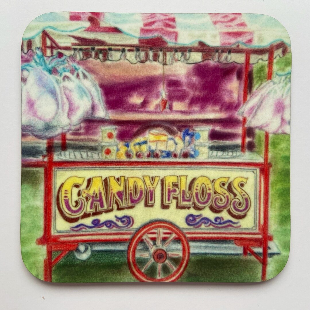 Candy Floss Stall Drinks Coaster/ Cotton Candy Fairground High Gloss ...