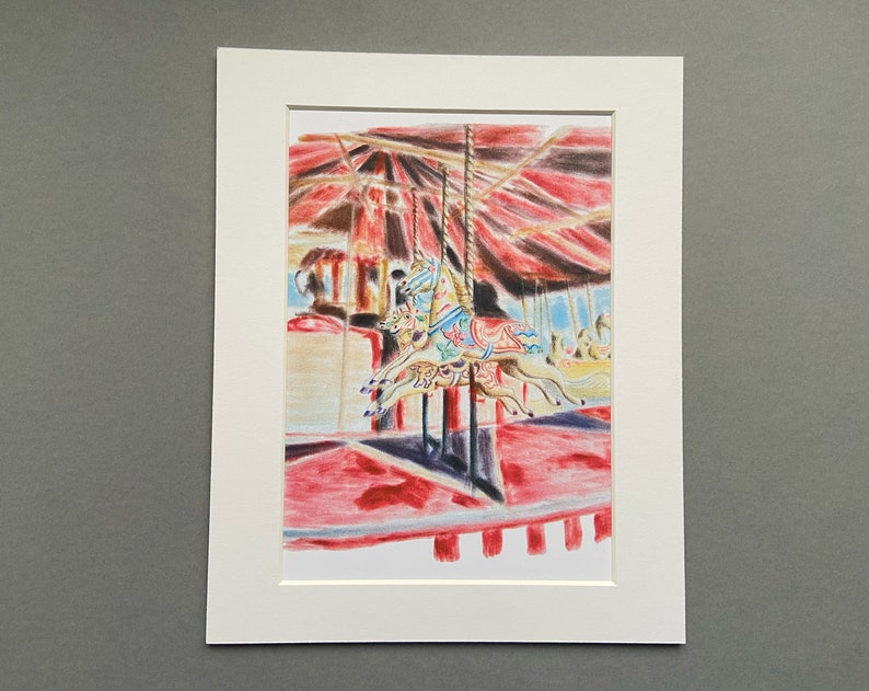 Carousel Art Print/rides at the Fairground Drawing/ Old-fashioned Steam ...