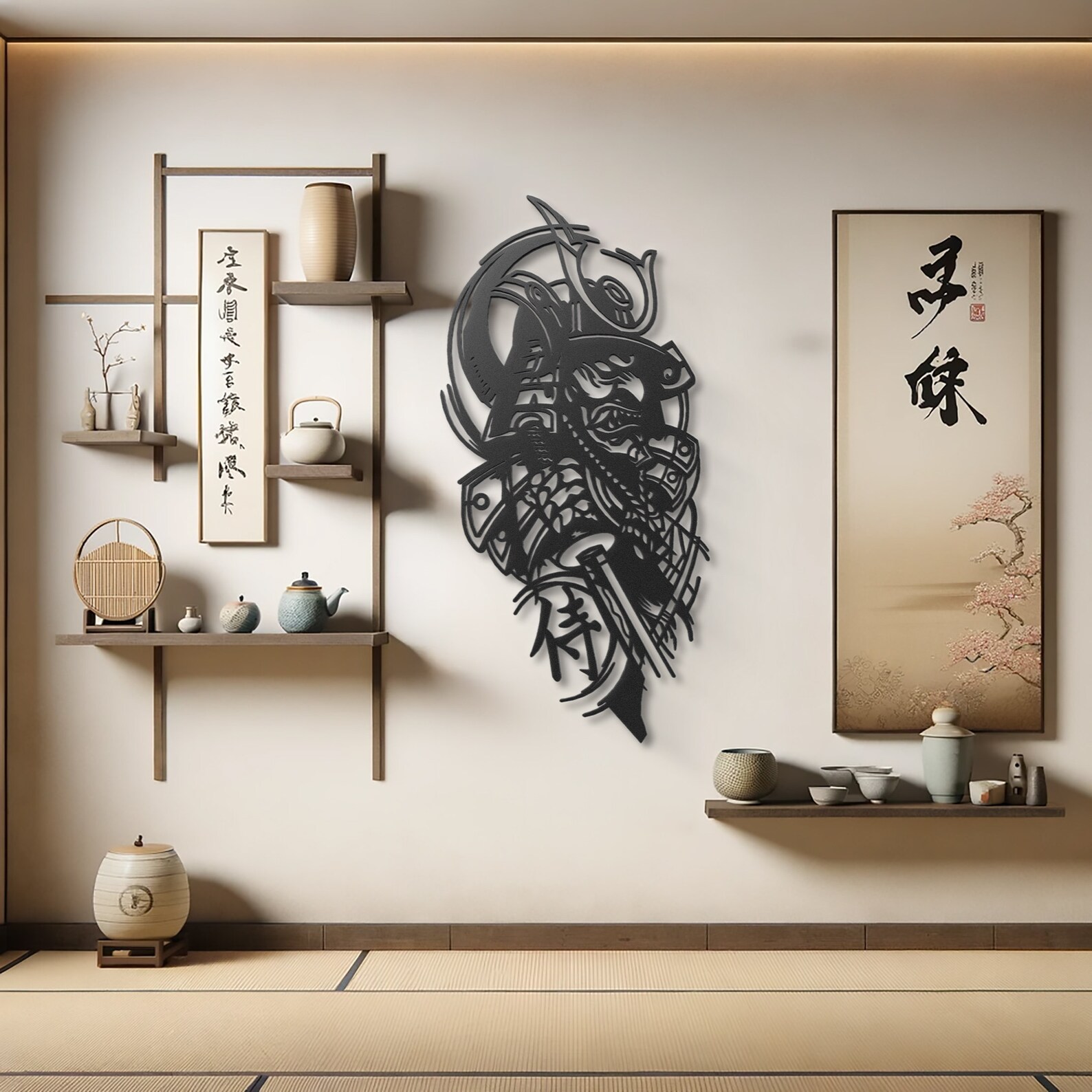 Samurai Warrior Metal Wall Art Bold Kanji Series Modern Home Decor ...