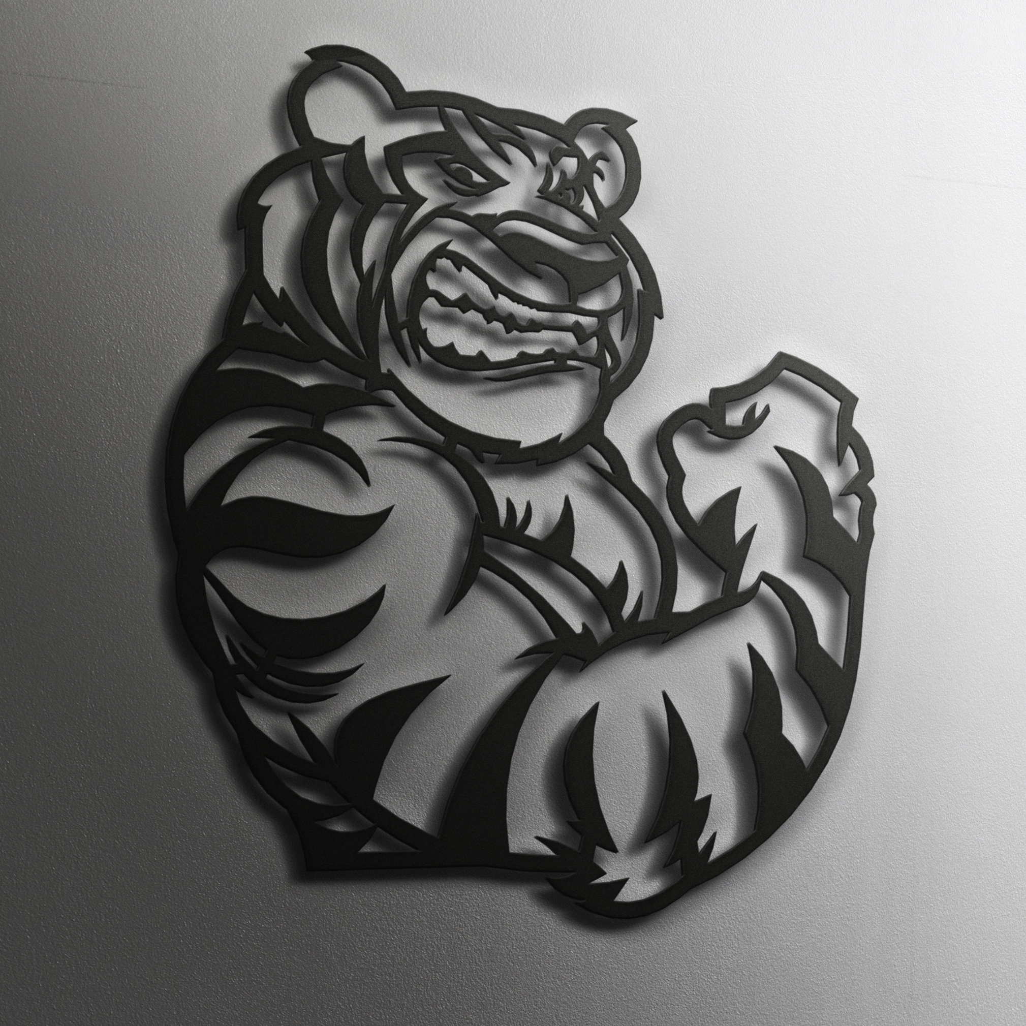 Tiger Strength Metal Wall Art, Ferocious Feline Might Sculpture, Jungle ...