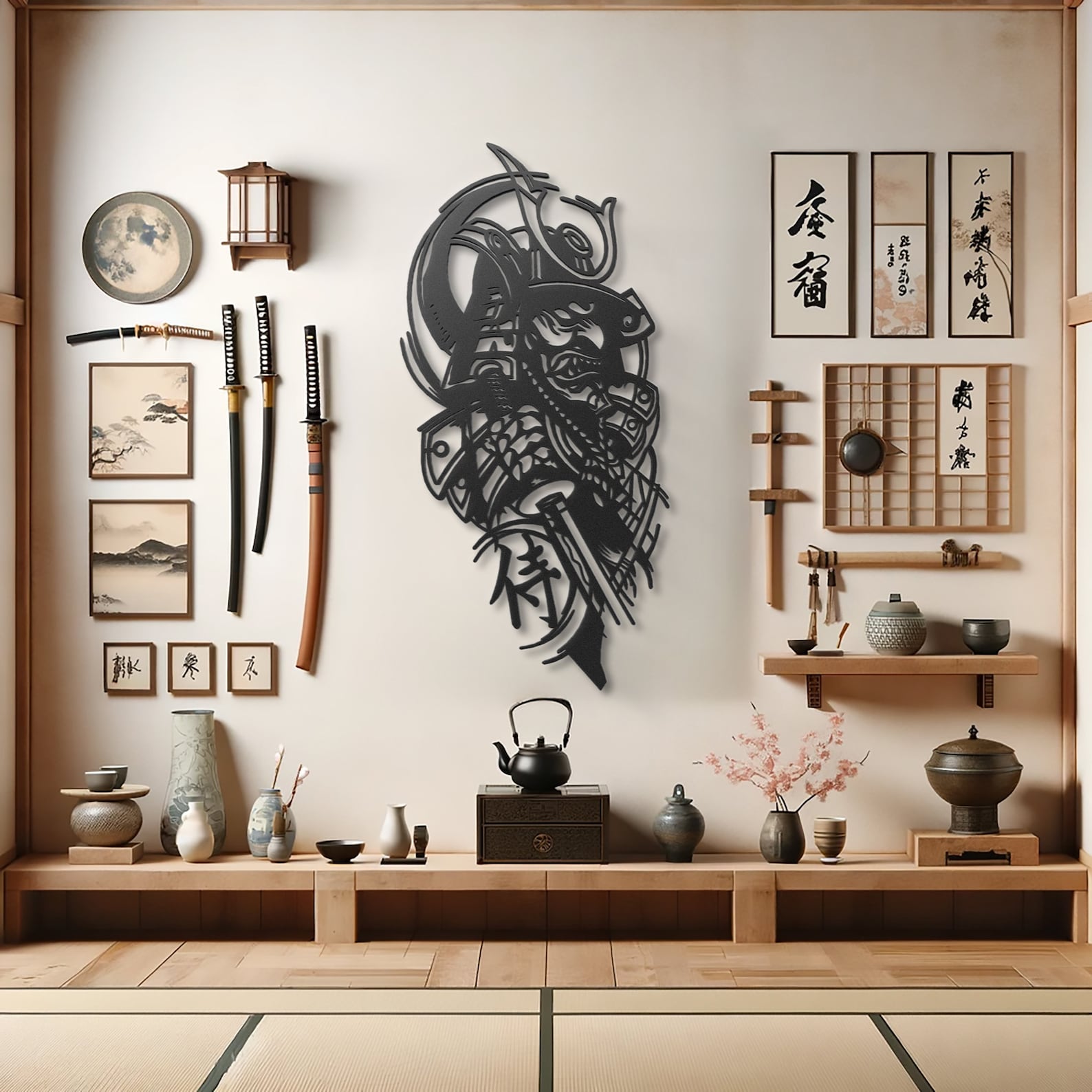 Samurai Warrior Metal Wall Art Bold Kanji Series Modern Home Decor ...