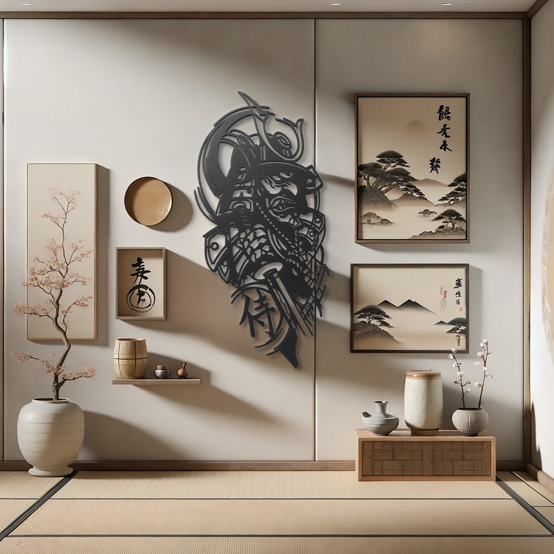 Samurai Warrior Metal Wall Art Bold Kanji Series Modern Home Decor ...