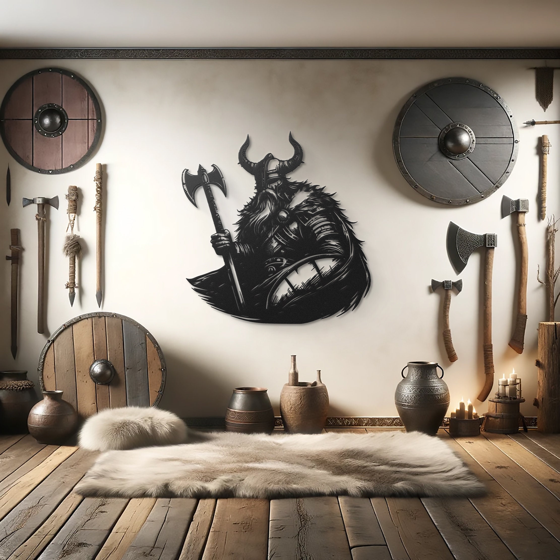 Viking Warrior Metal Wall Art, Norse Decor With Battle Axe, Fierce ...