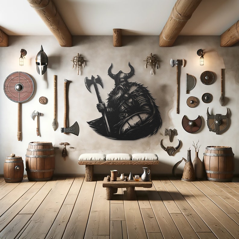 Viking Warrior Metal Wall Art, Norse Decor With Battle Axe, Fierce ...