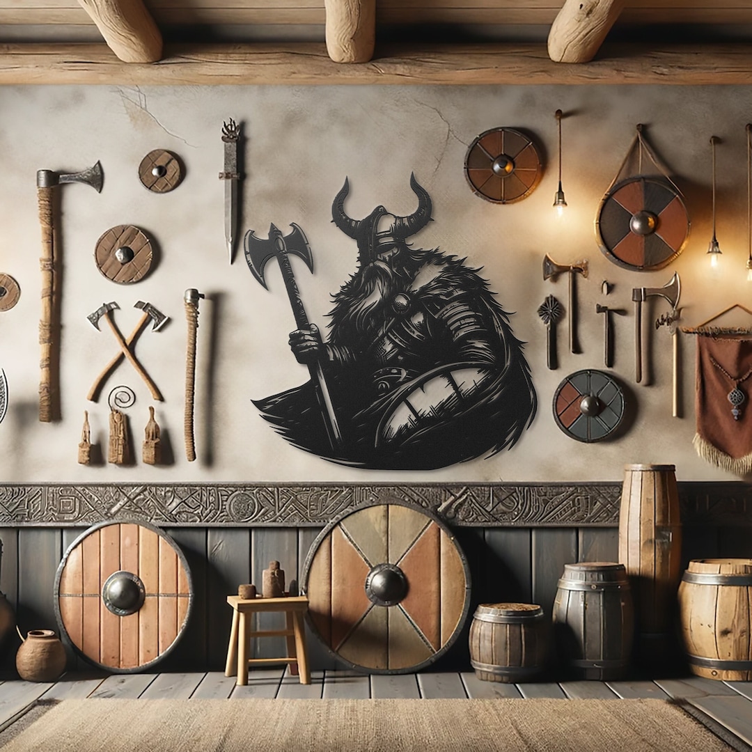 Viking Warrior Metal Wall Art, Norse Decor With Battle Axe, Fierce ...