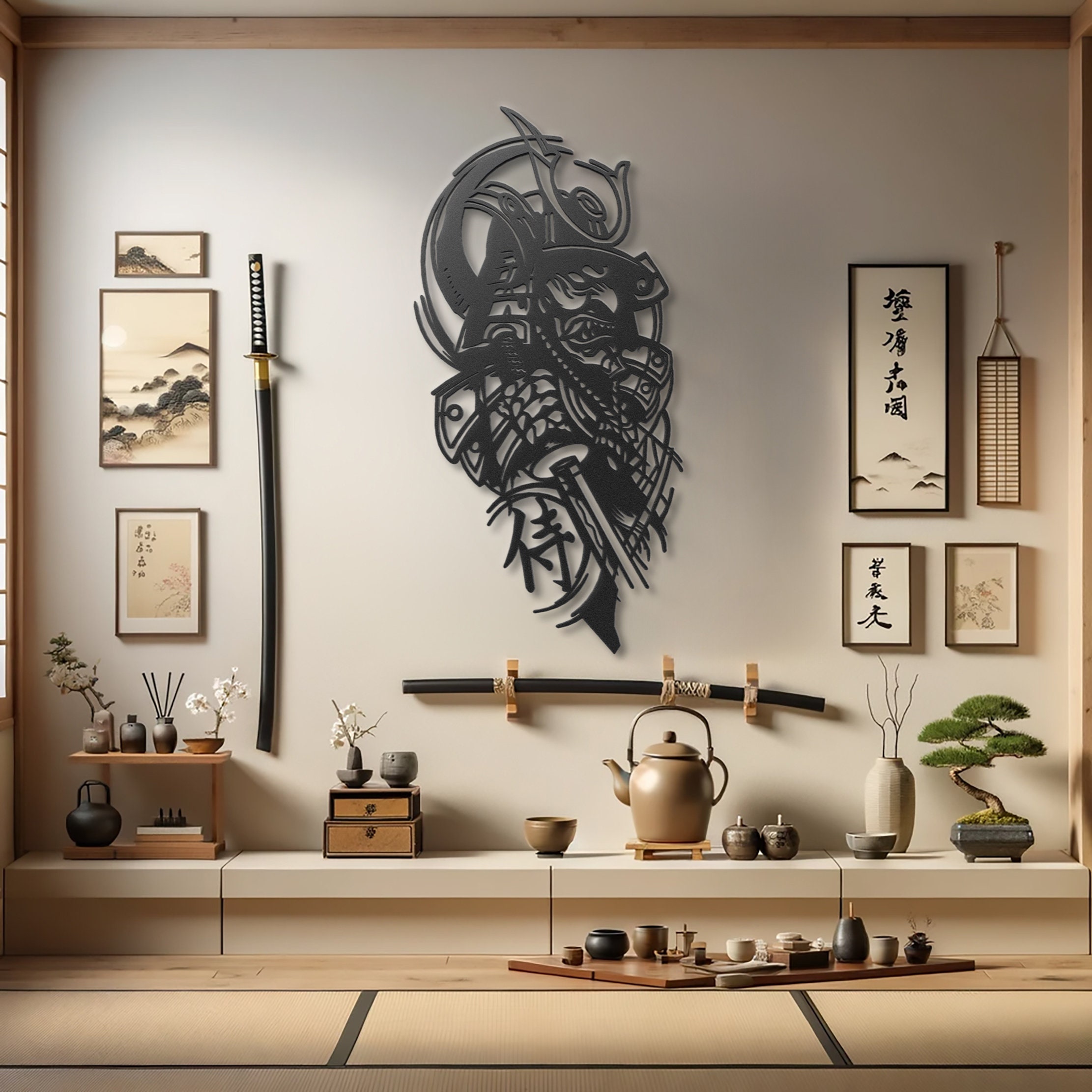 Samurai Warrior Metal Wall Art Bold Kanji Series Modern Home Decor ...
