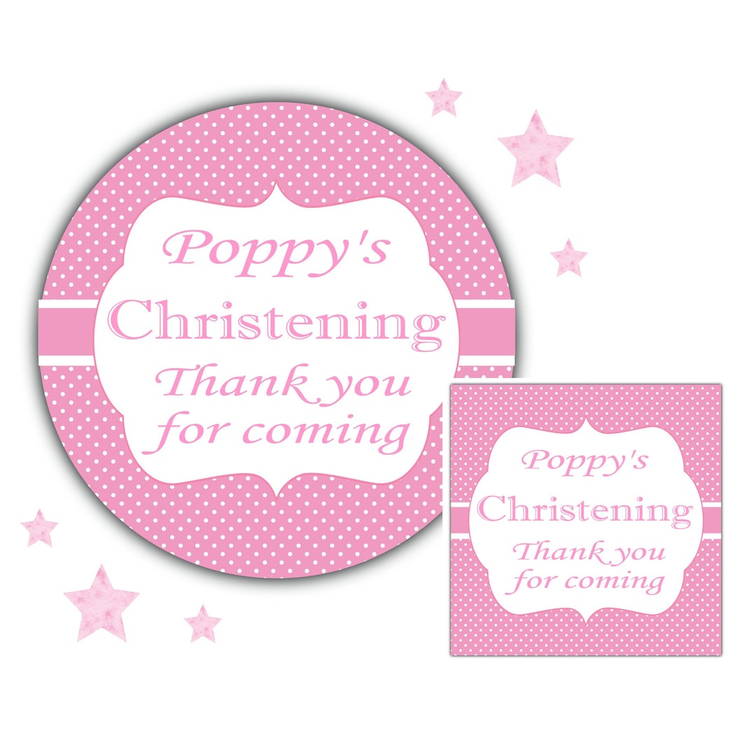 Personalised Christening Stickers for Favours Party Bags Pink - Etsy