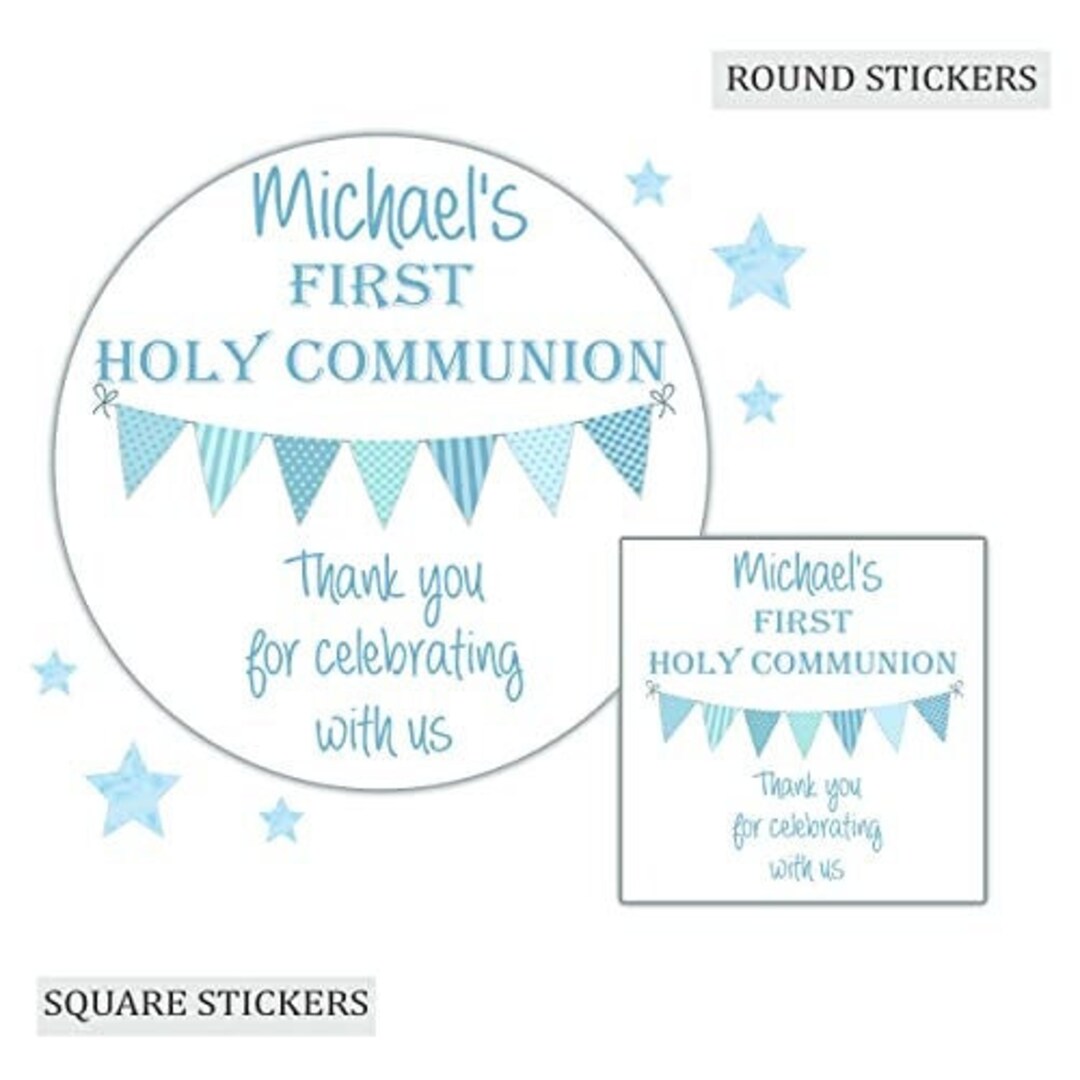 Personalised First Holy Communion Party Stickers for Favours Party Bags ...