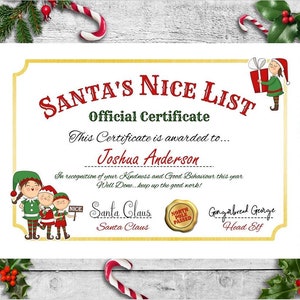 Personalised A4 Letter From Santa Nice List Certificate Christmas Eve ...