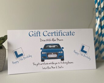 Driving Lessons Gift Certificate - Etsy UK