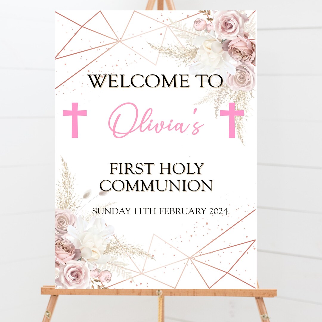 Custom First Holy Communion Welcome Sign Decorations for Personalised ...