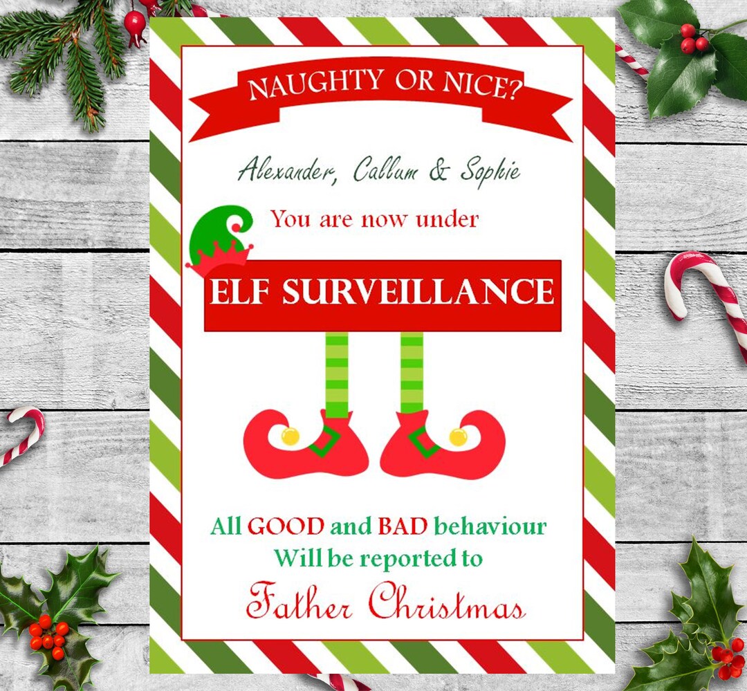 Personalised A4 Christmas Elf Surveillance Certificate Sign - Etsy