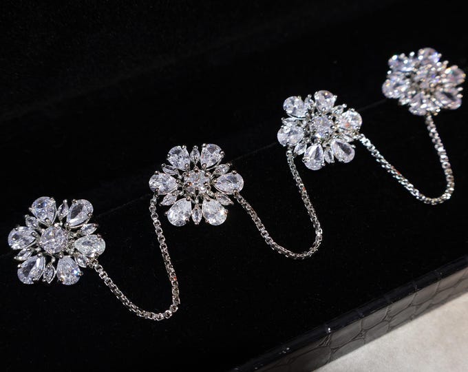 Beautiful Floral Design Metallic Silver AD Crystal Removable Stud ...