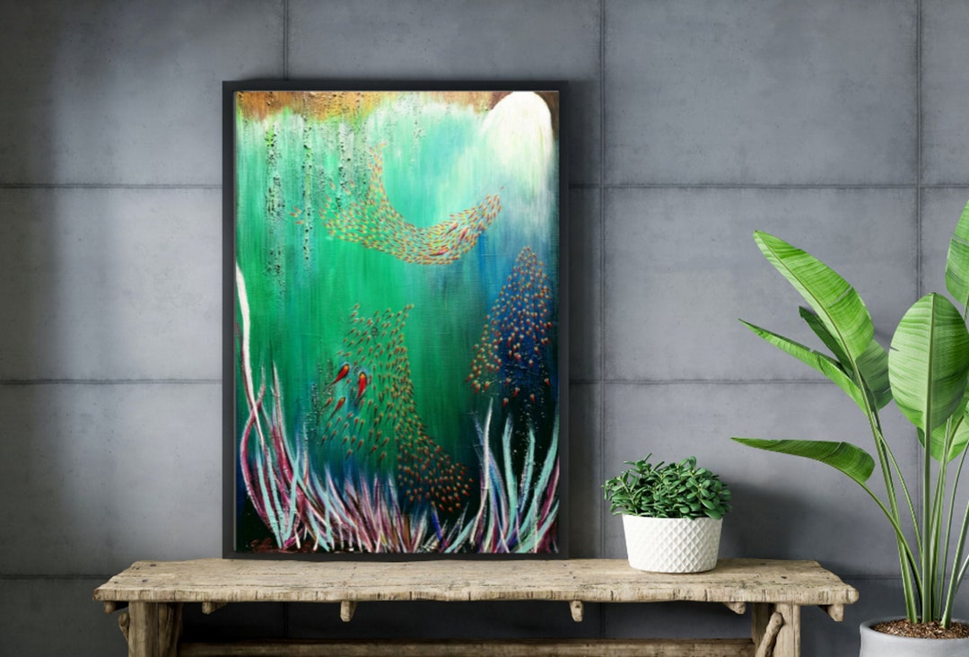 FOLLOW ME Fish Shoal / Original Acrylic Painting by Artist Louisa Chan ...