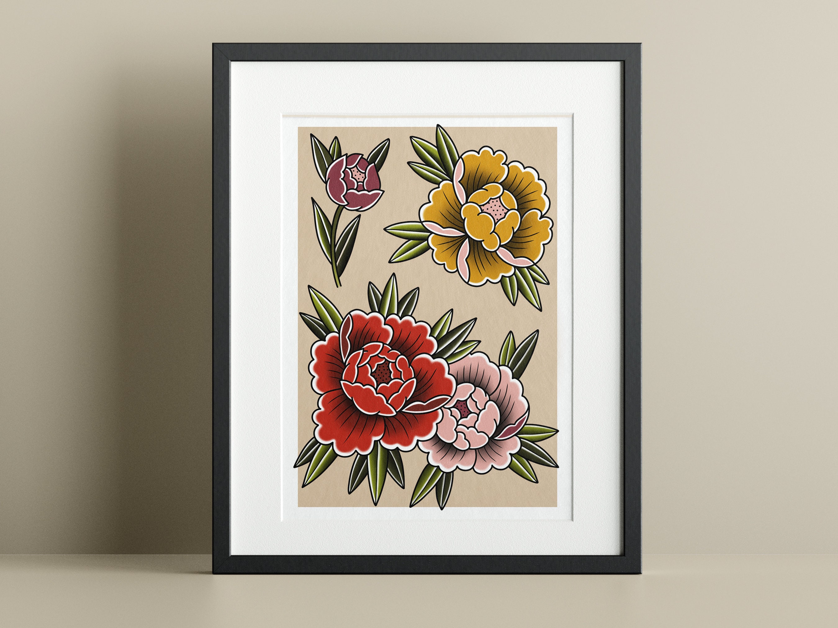 American Traditional Flower Drawing