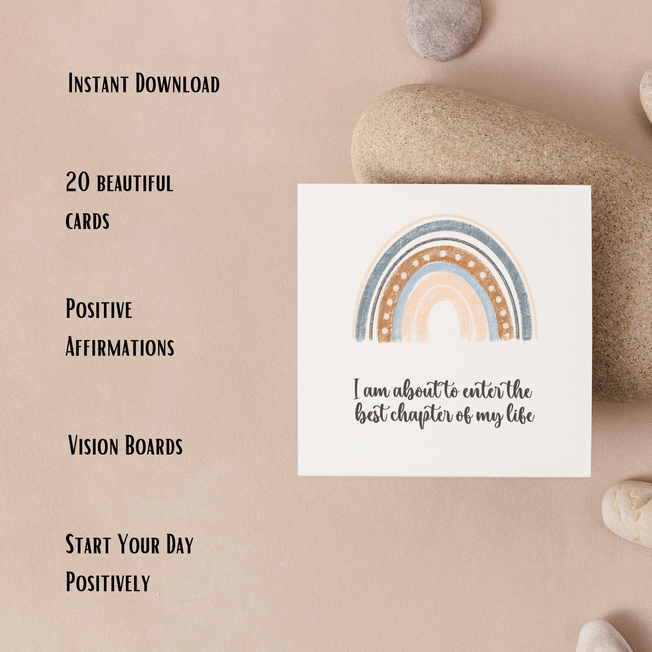 Boho Rainbow Affirmation Cards, Printable Quote Cards, 20 Daily ...