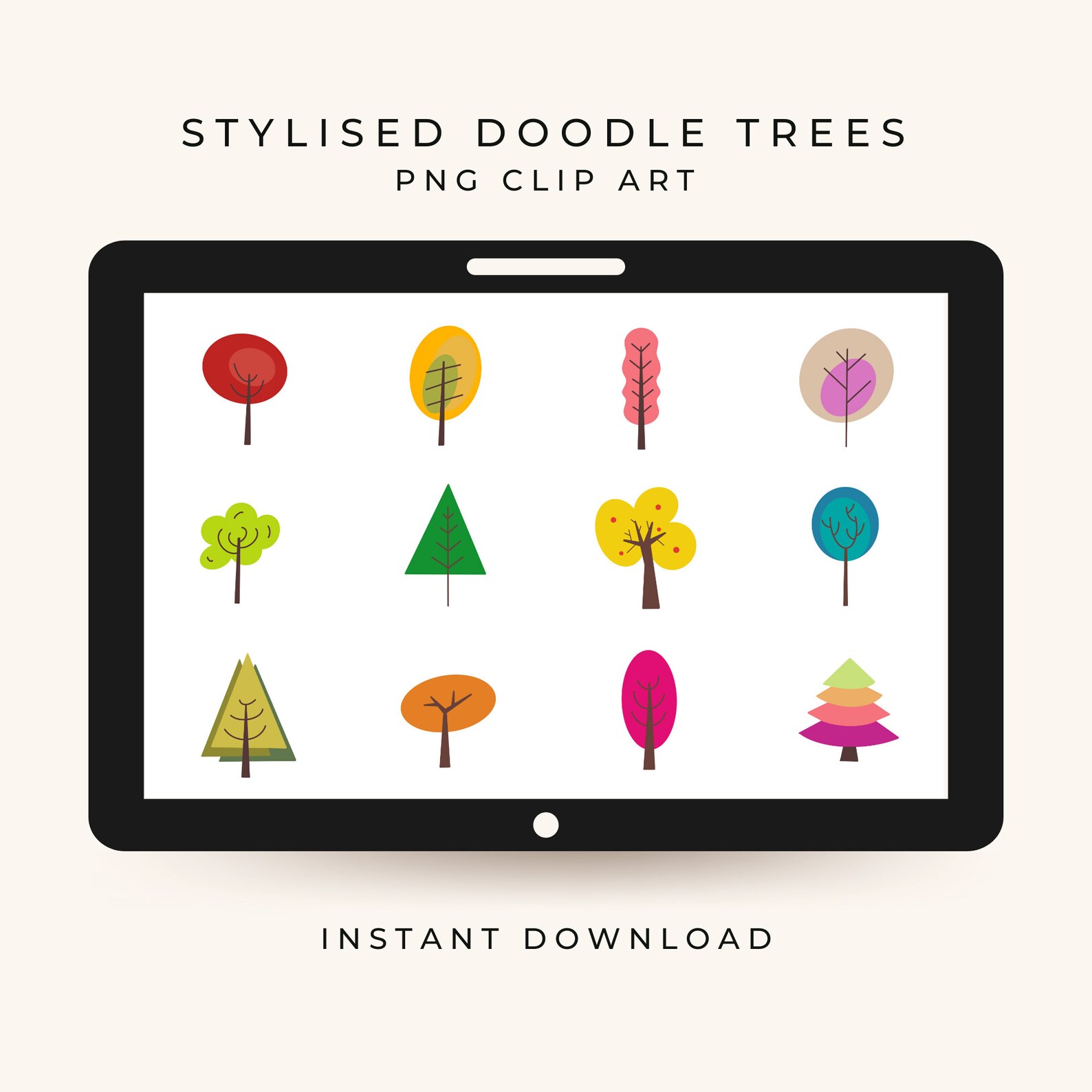 Tree Clip Art for Scrapbooking, Retro Clipart, Cute Tree Clip Art, PNG ...