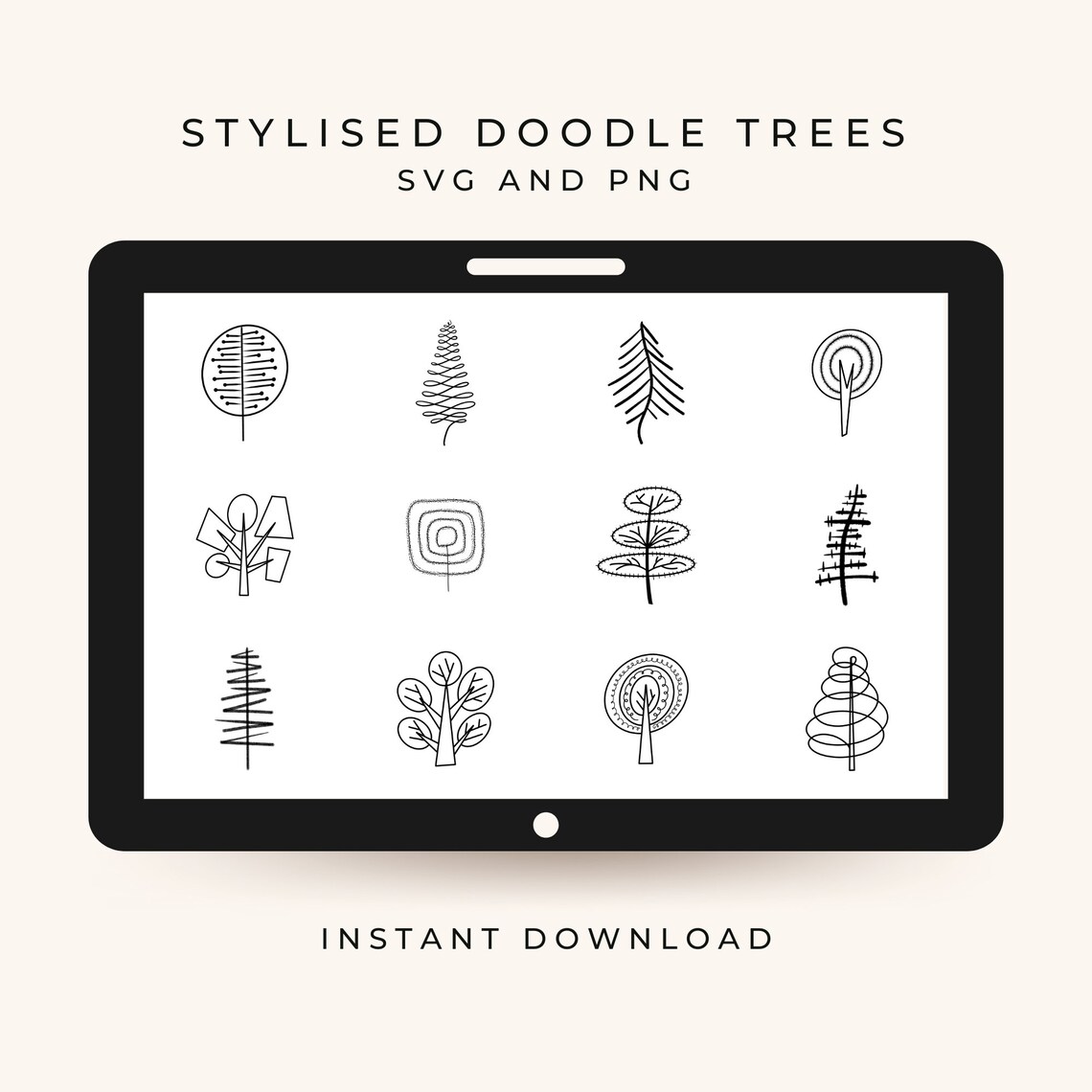 Tree Svg Bundle, Tree Svg, Doodle Trees Clipart, Hand Drawn Svg, Cricut ...