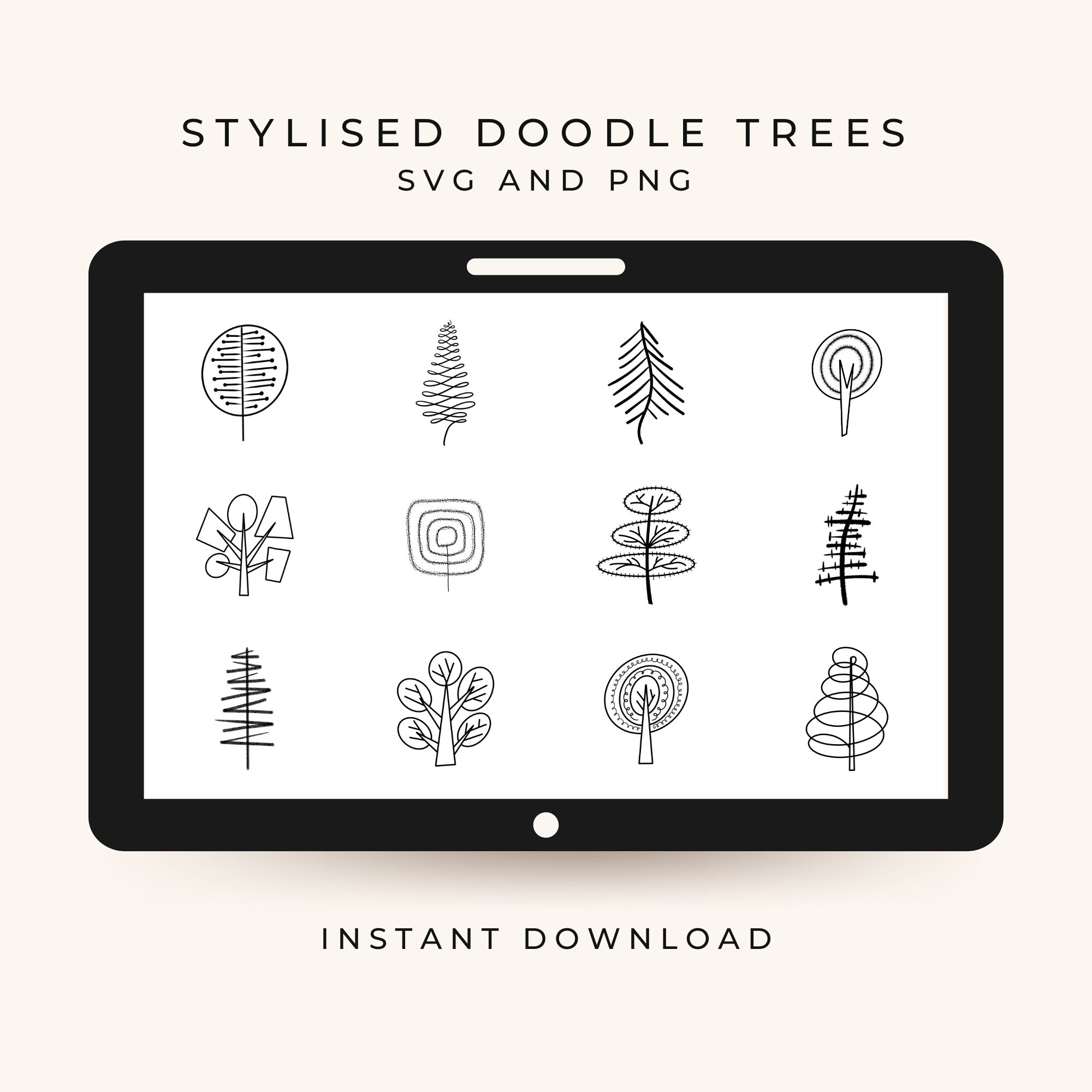 Tree Svg Bundle, Tree Svg, Doodle Trees Clipart, Hand Drawn Svg, Cricut ...