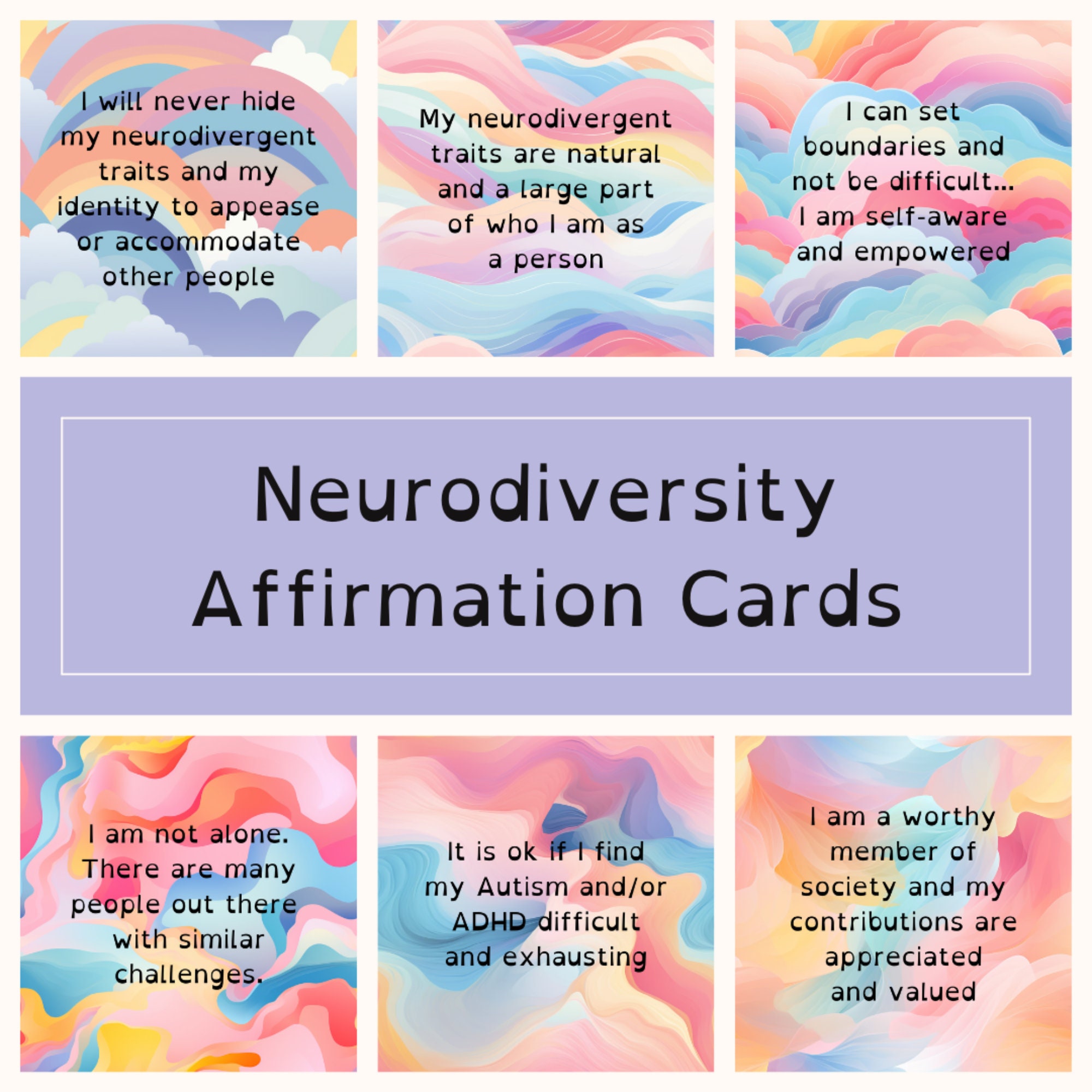 Printable Affirmation Cards for Neurodiversity Neurodivergent - Etsy